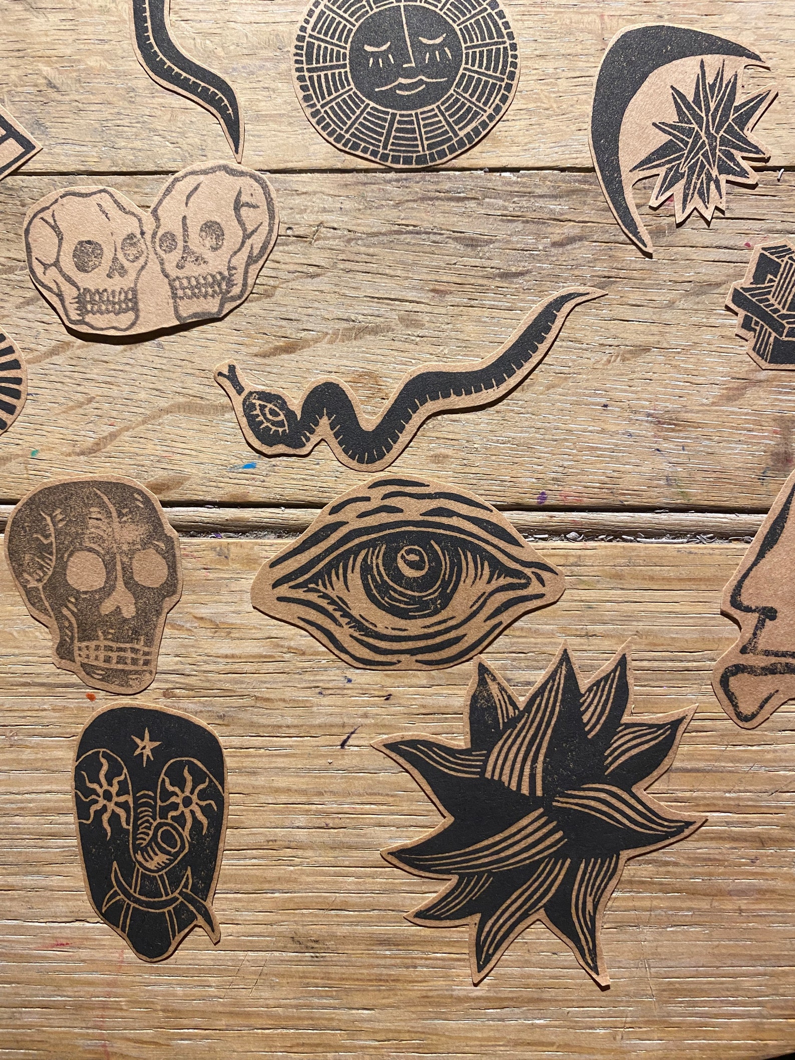 Lino Print Sticker Pack 24 Handprinted Linocut Stickers on - Etsy