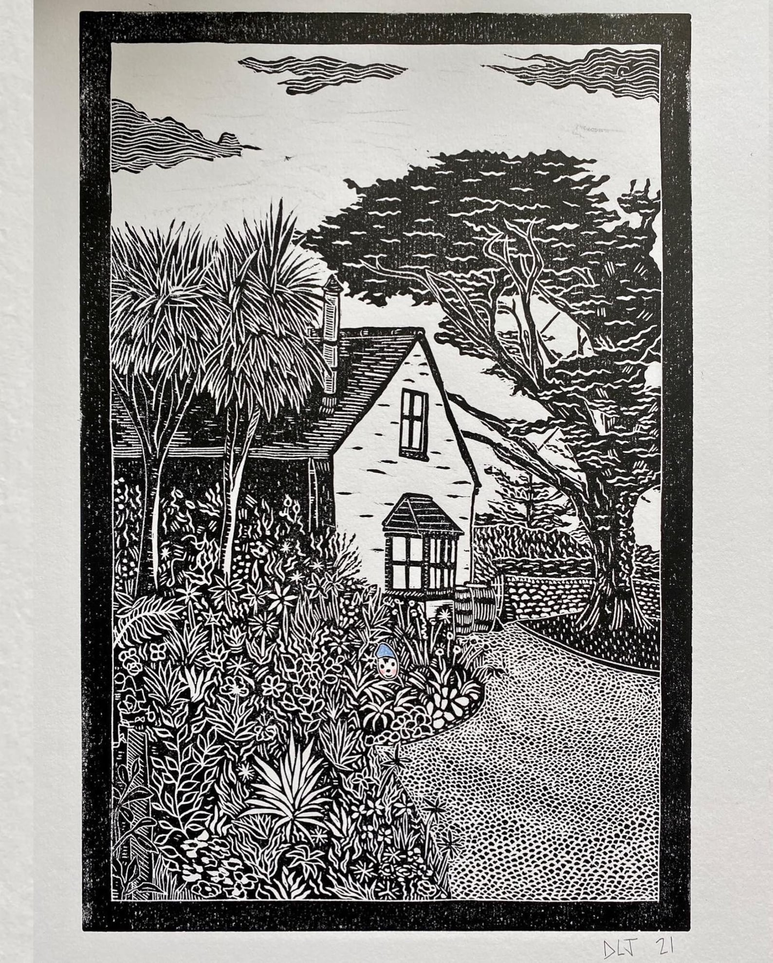 Cornish Cottage Linoprint, Original A3 Art Print. A Cottage in a ...