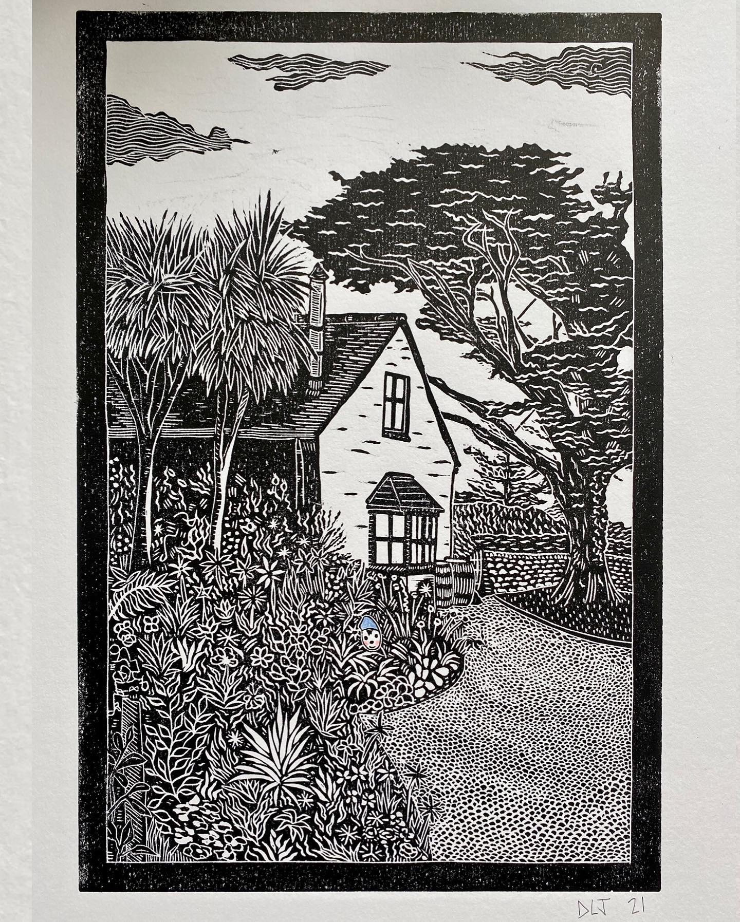 Cornish Cottage Linoprint, Original A3 Art Print. A Cottage in a ...