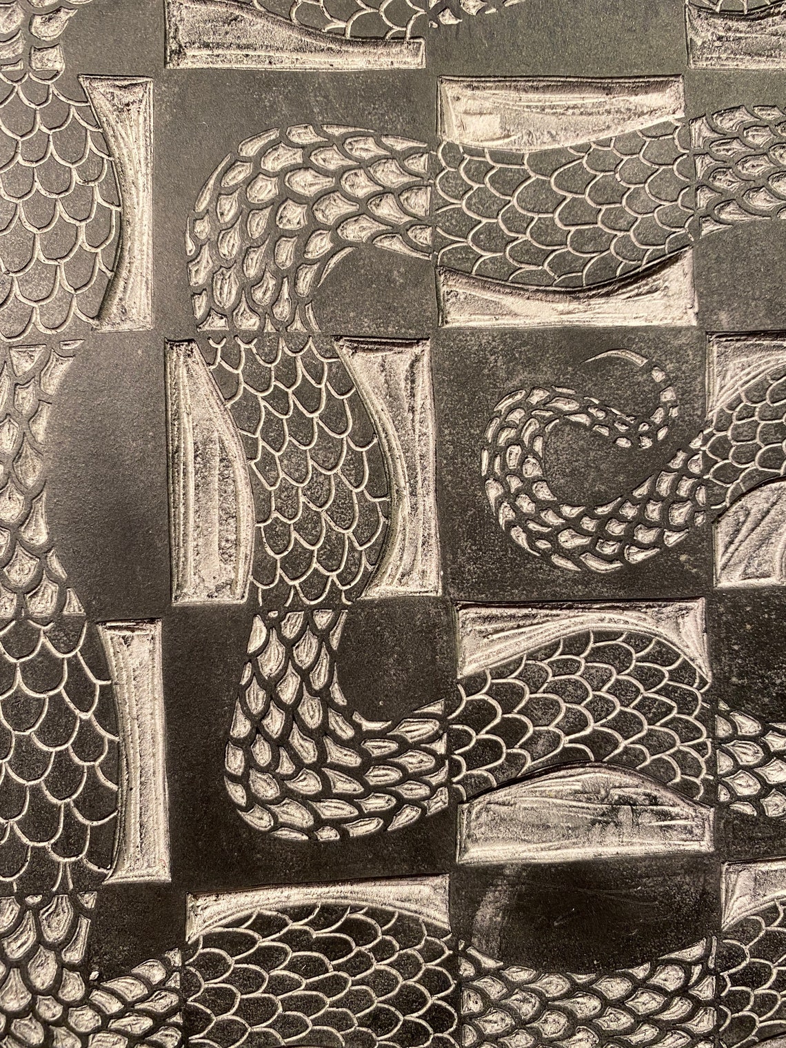 Checkered Snake Lino Print. 30cm X 30cm Square Handmade and | Etsy