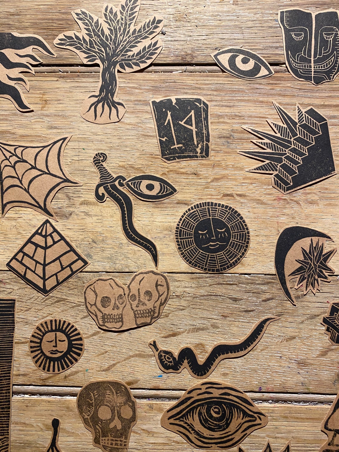 Lino Print Sticker Pack 24 Handprinted Linocut Stickers on - Etsy