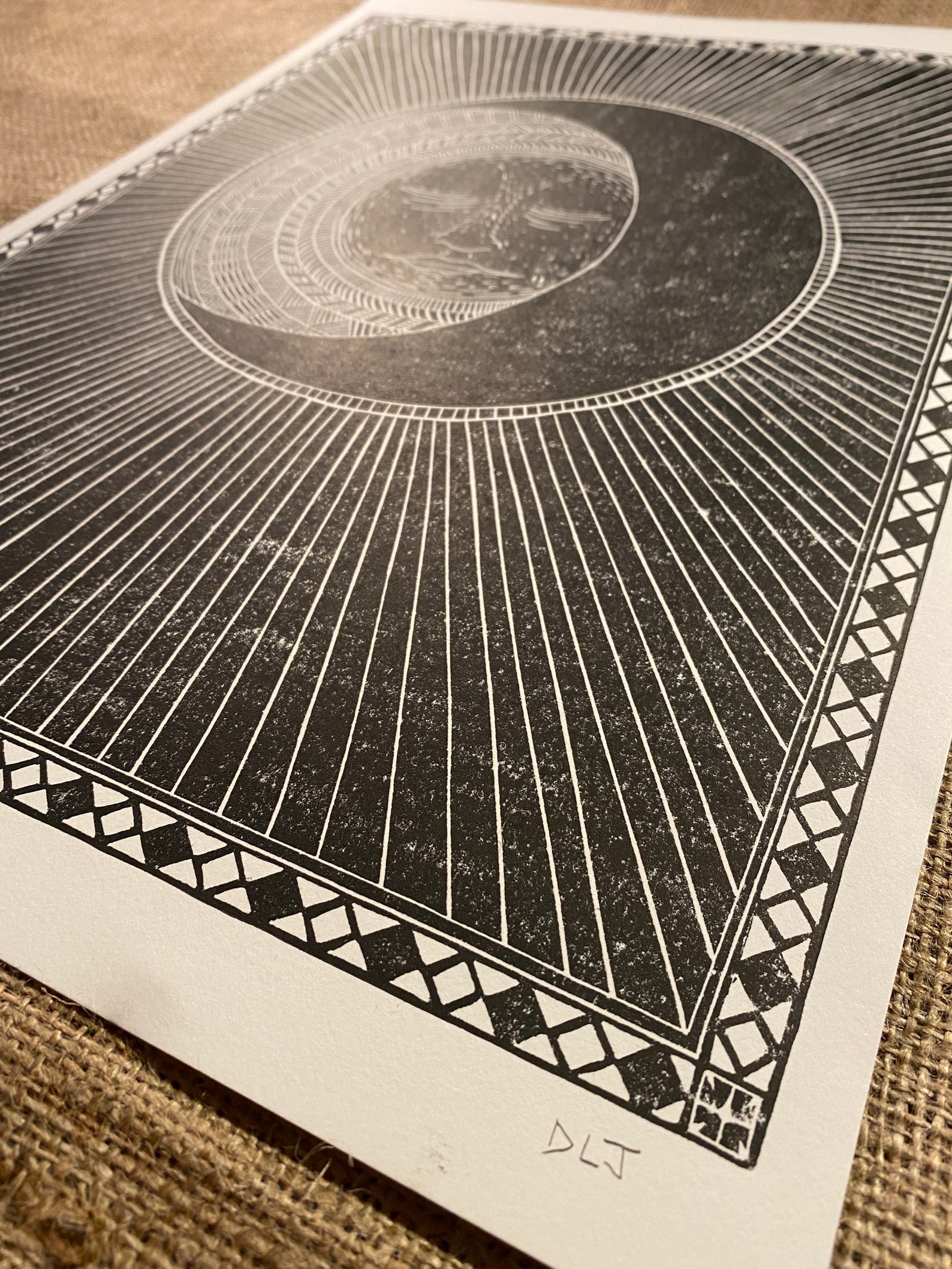 Large Sun and Moon Lino Print Original Art Print. Black & - Etsy