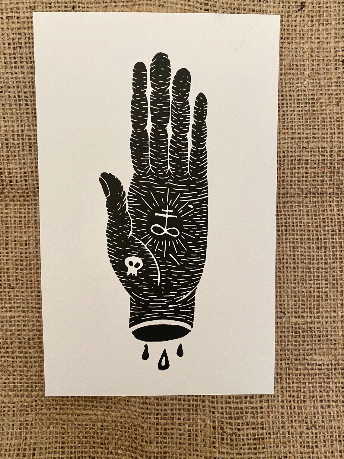 Severed Hand Lino Print, Original Print, Hand Printed, Size 8" X 5 ...