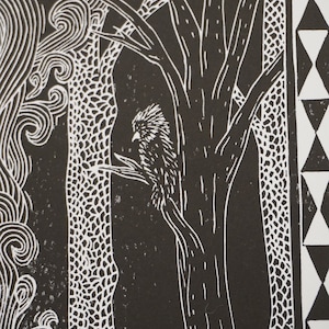 Woodland Camp Fire Lino Print, Handmade Linocut Original Art Print ...