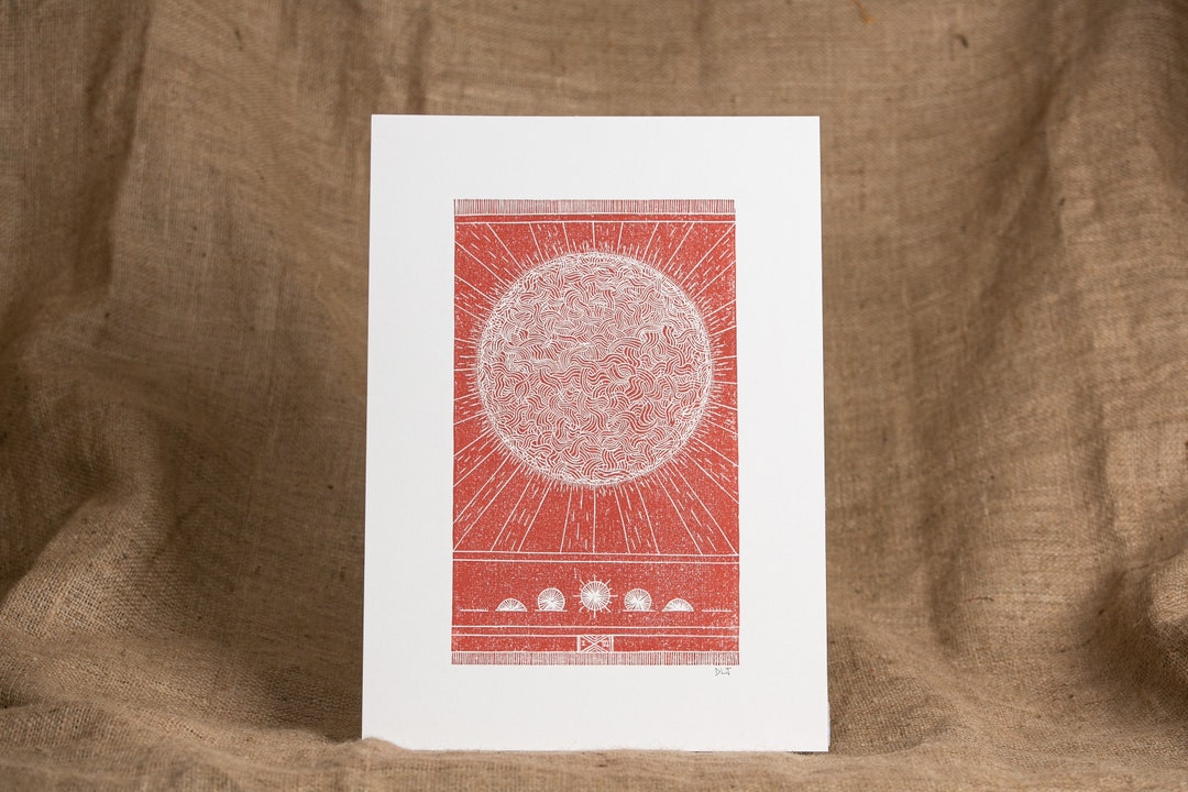 Large Sun Rays Lino Print, Original Art Print. Burnt Orange Linocut ...