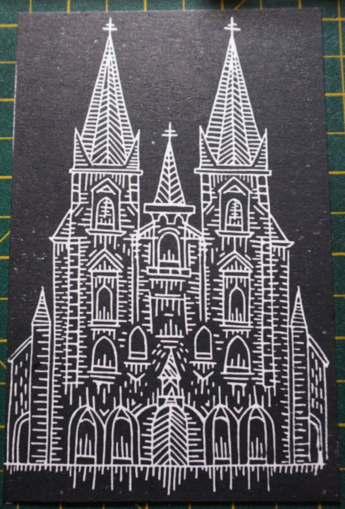 Gothic Church Lino Print: Black & White Tattoo Flash Art (A6) - Etsy UK