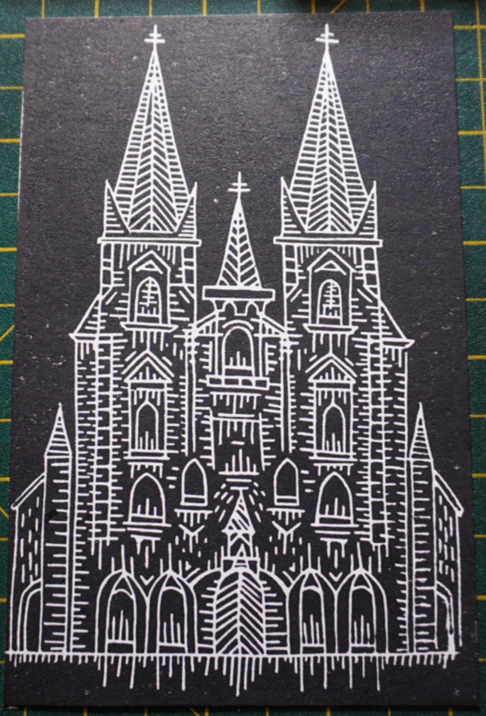 Gothic Church Lino Print: Black & White Tattoo Flash Art (A6) - Etsy UK