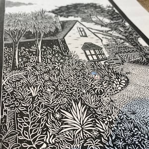 Cornish Cottage Linoprint, Original A3 Art Print. A Cottage in a ...