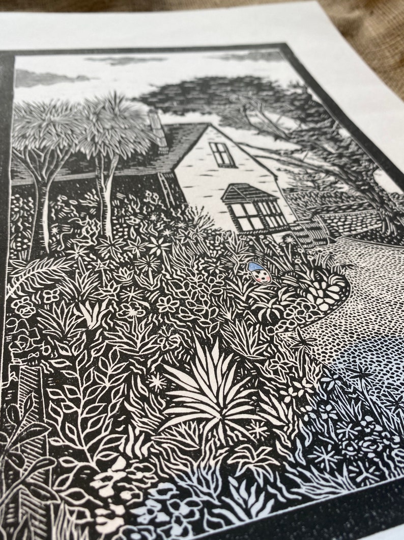 Cornish Cottage Linoprint, Original A3 Art Print. A Cottage in a ...