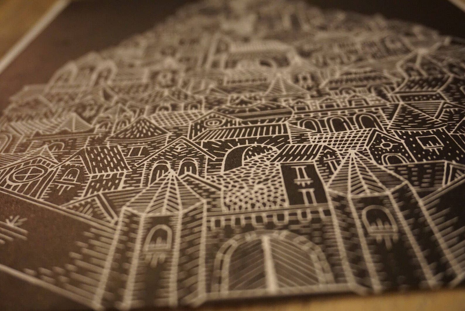 Walled City Lino Print Linocut Print A4 Black & White - Etsy UK