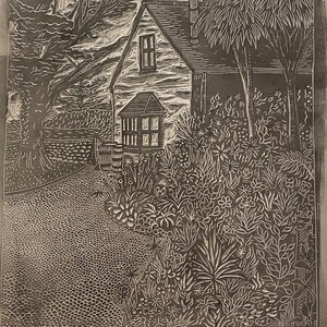Cornish Cottage Linoprint, Original A3 Art Print. A Cottage in a ...
