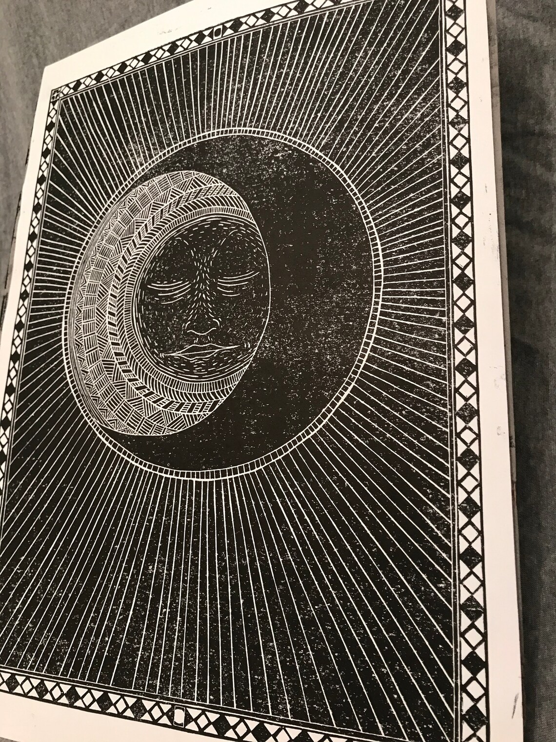 Large Sun and Moon Lino Print Original Art Print. Black & - Etsy