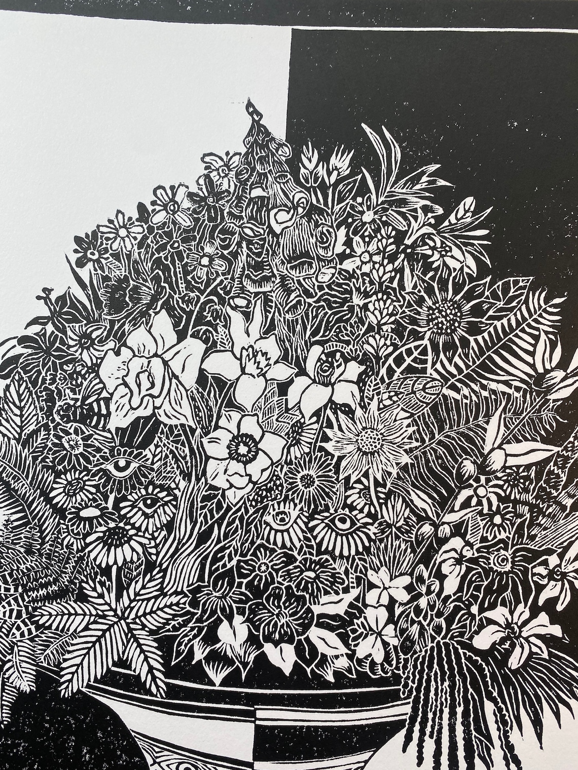 Self Reflection Vase of Flowers Lino Print Relating to Mental - Etsy