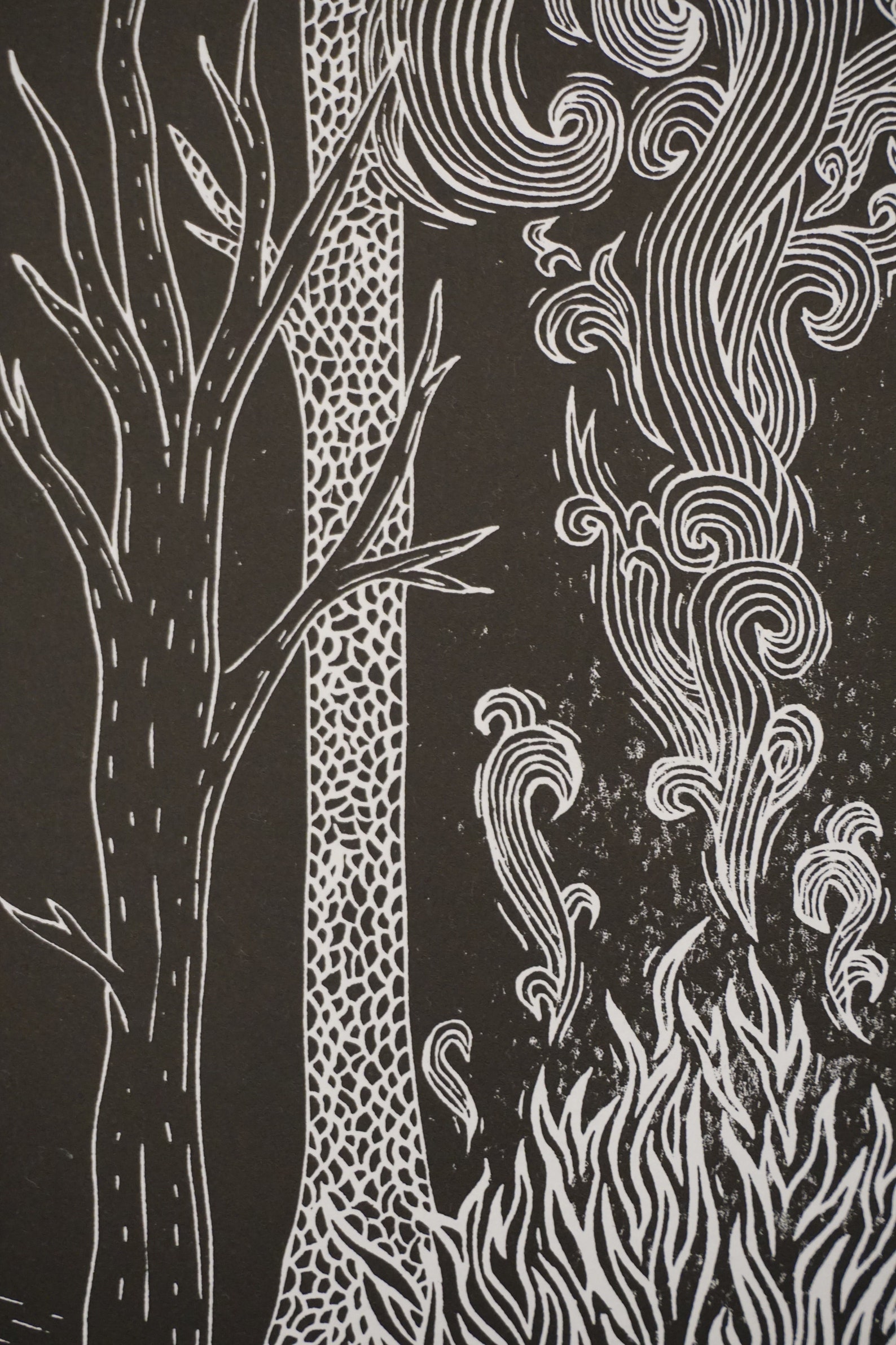 Woodland Camp Fire Lino Print, Handmade Linocut Original Art Print ...