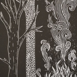 Woodland Camp Fire Lino Print, Handmade Linocut Original Art Print ...
