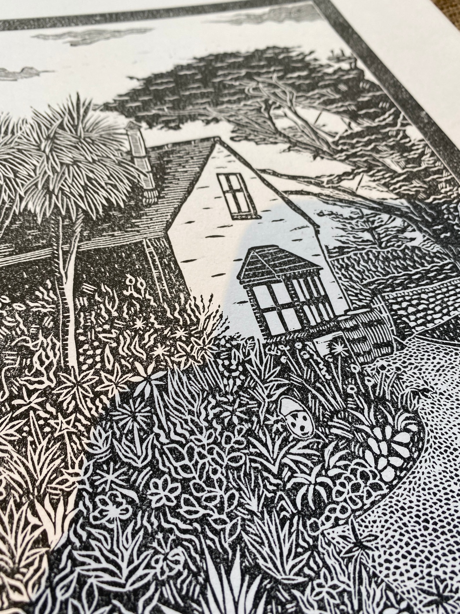 Cornish Cottage Linoprint, Original A3 Art Print. A Cottage in a ...