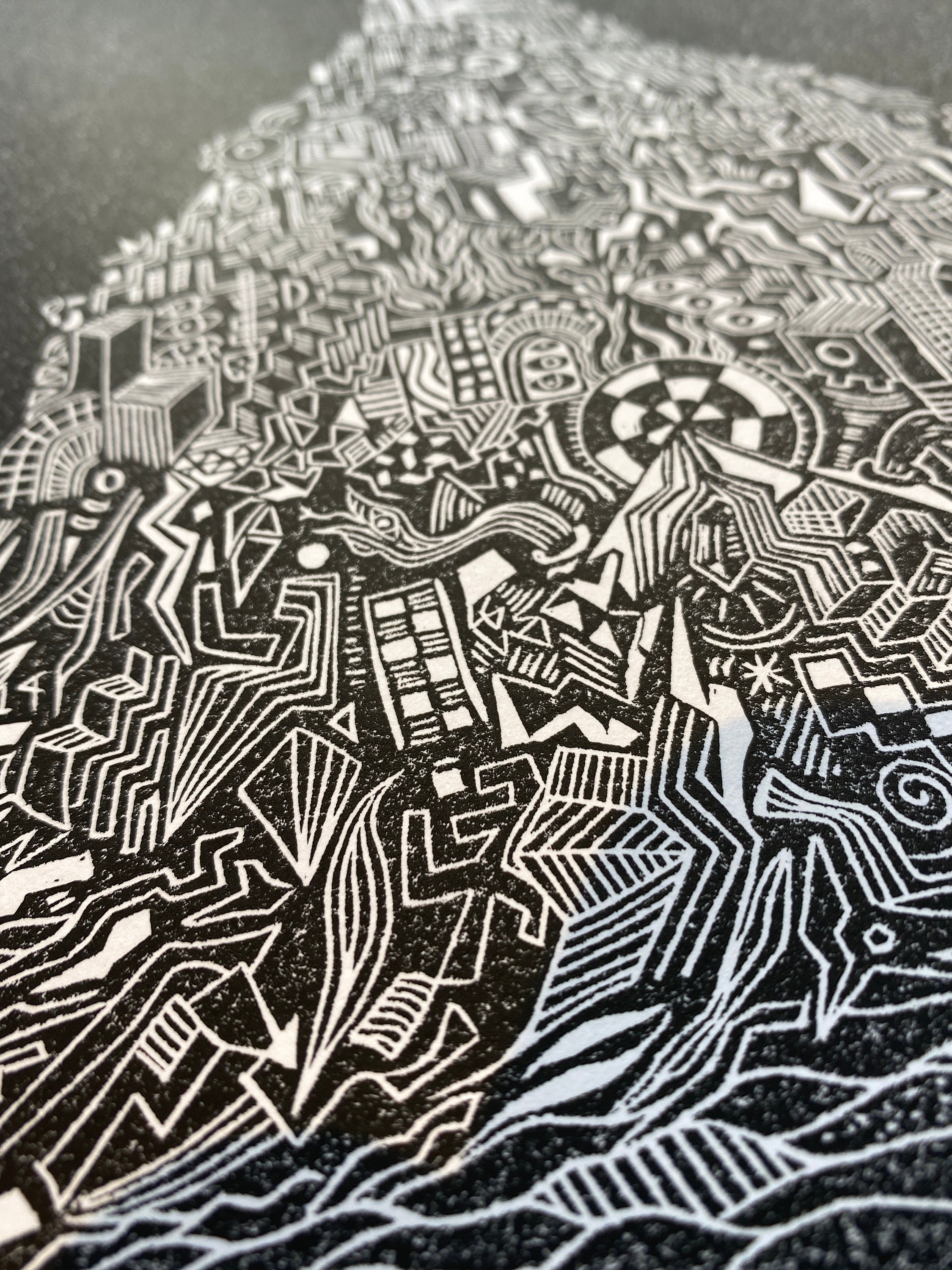 Abstract island A3 Lino Print Handmade and hand printed linocut Art ...