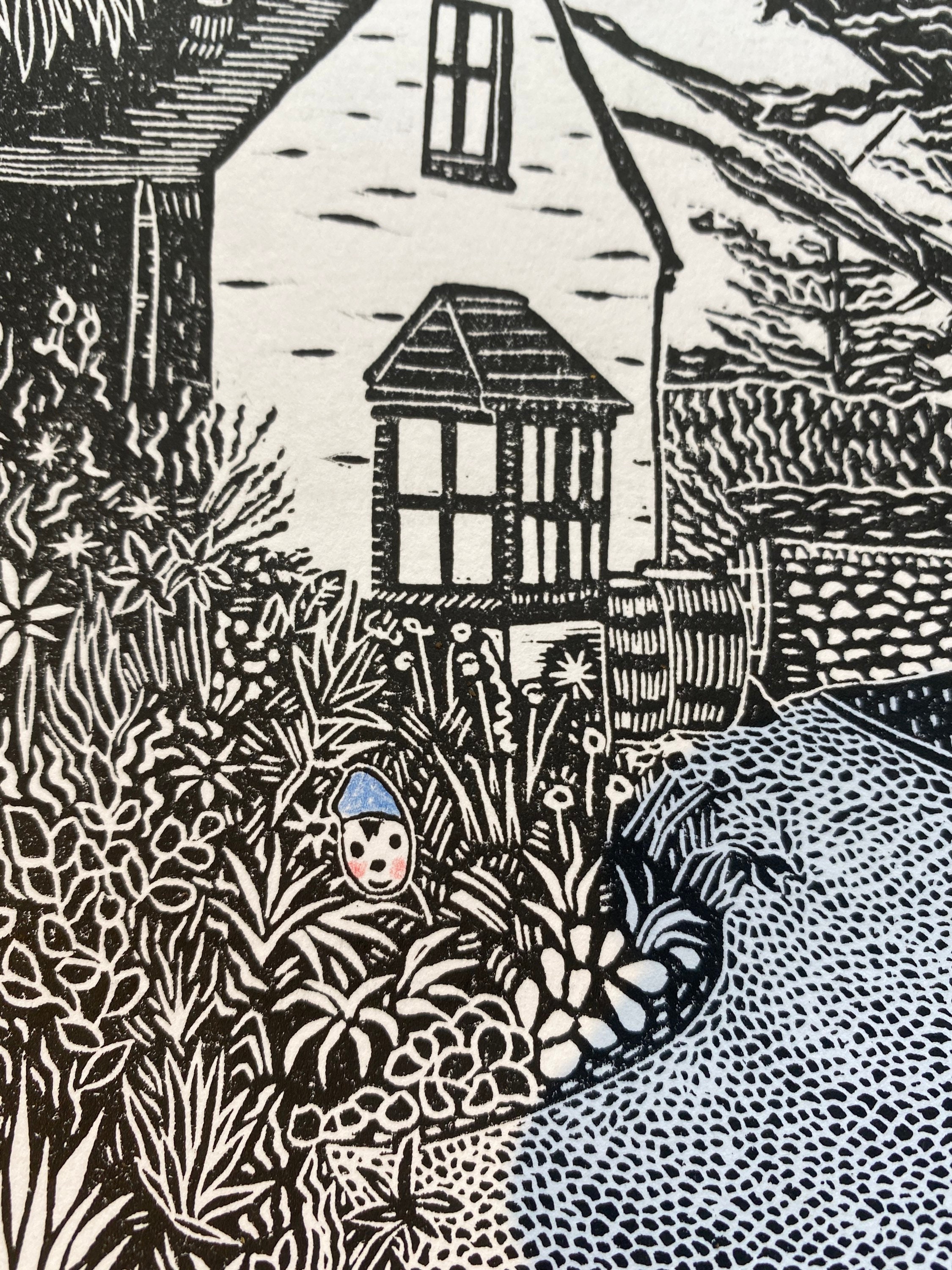 Cornish Cottage Linoprint, Original A3 Art Print. A Cottage in a ...