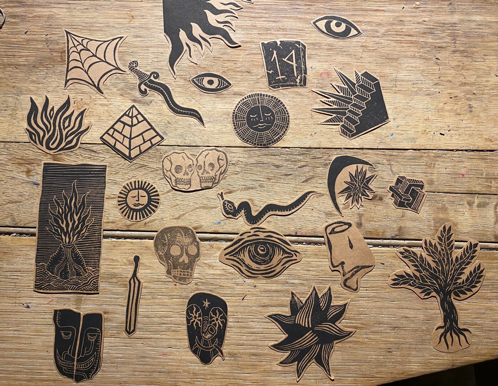 Lino Print Sticker Pack 24 Handprinted Linocut Stickers on - Etsy