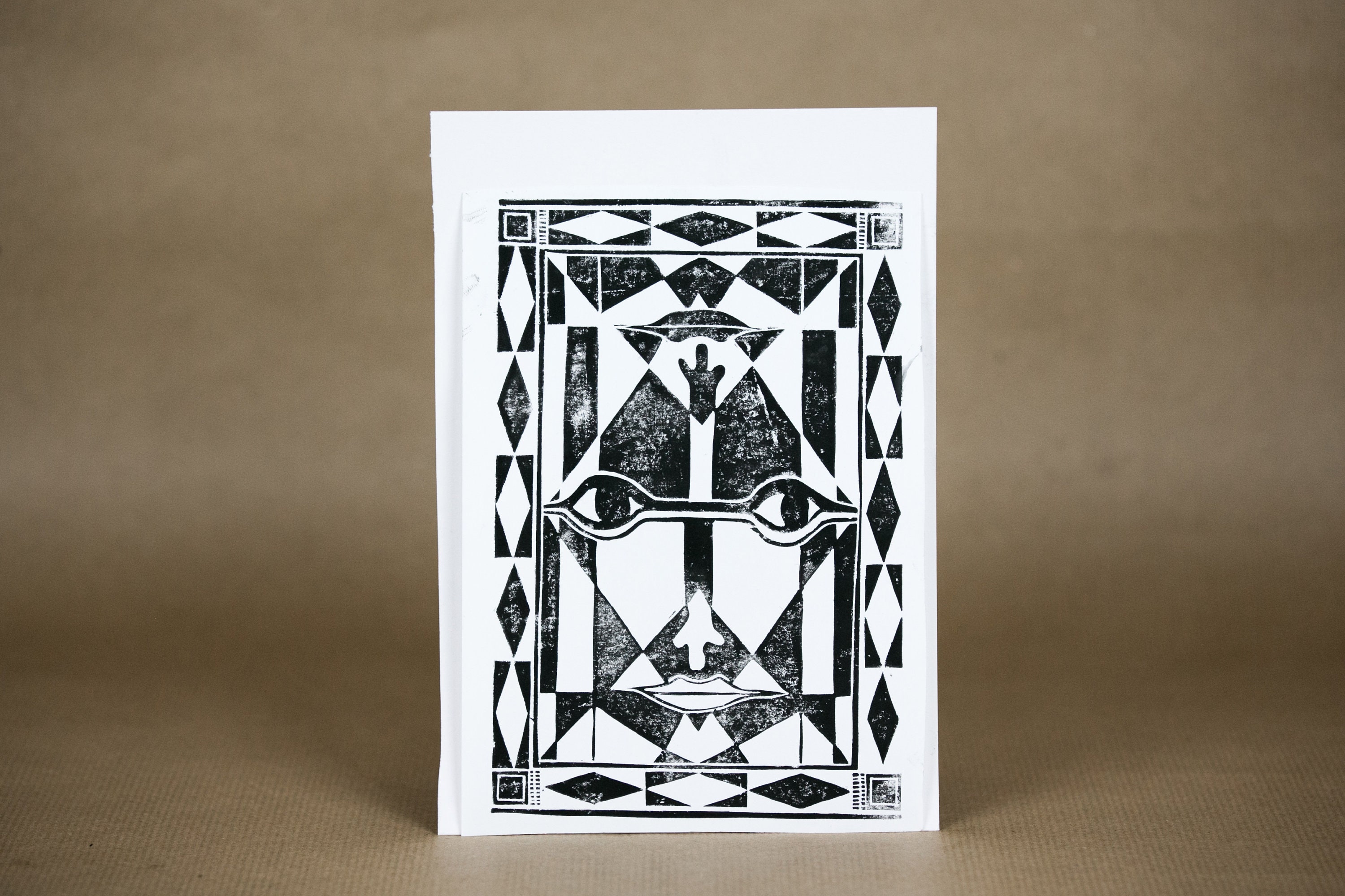 Geometric Face Lino Print: Black and White Inverted Art - Etsy