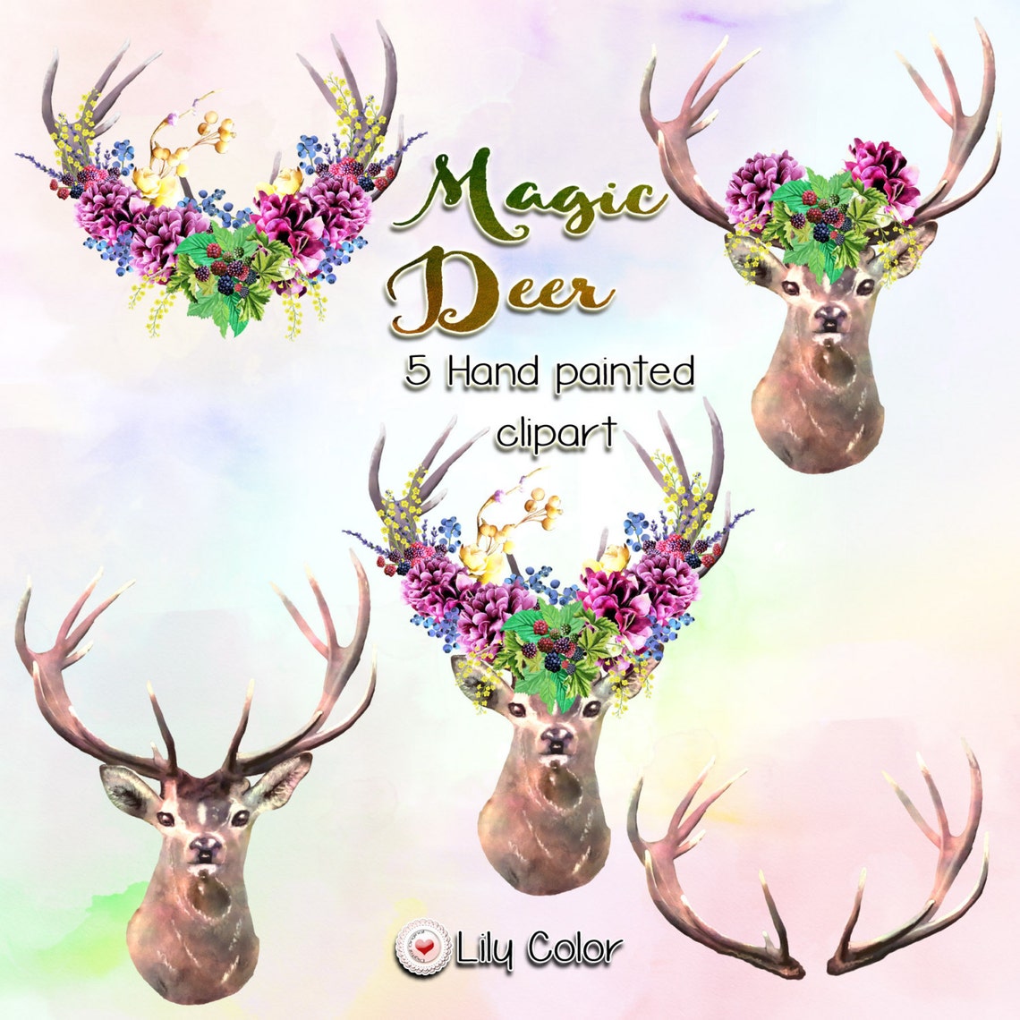 Magic Deer Cliparts / High Quality 300ppi / Big Size /hand - Etsy