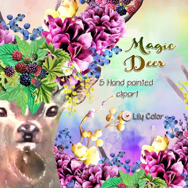 Magic deer cliparts / High Quality 300ppi / Big size /Hand | Etsy