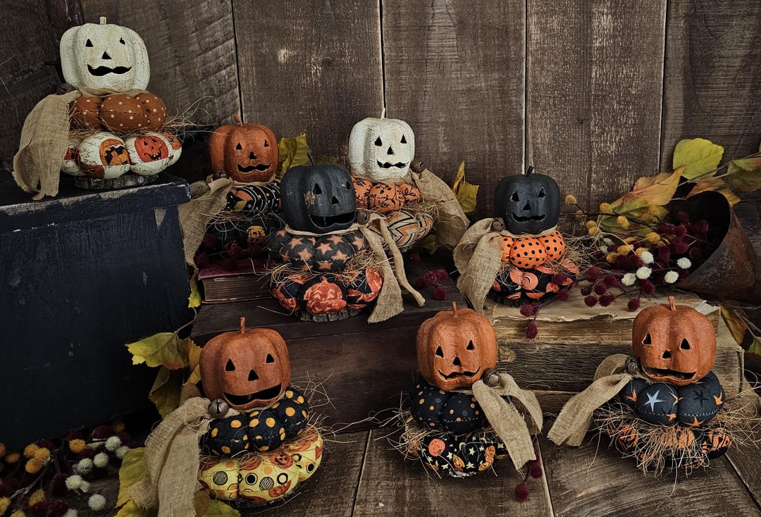 Primitive Jack-o-lantern Stack: Folk Art Halloween Tiered Tray Decor - Etsy