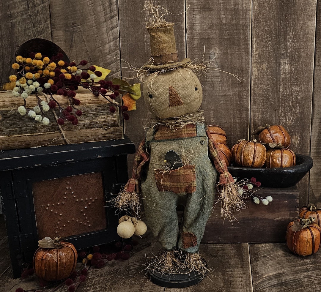 Primitive TOBIAS Harvest Scarecrow Fall Autumn Tiered Tray Home Decor ...