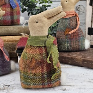 Folkart Wool Rabbit With Rusty Tulip - Primitive Spring Tiered Tray ...