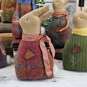 Folkart Wool Rabbit With Rusty Tulip - Primitive Spring Tiered Tray ...