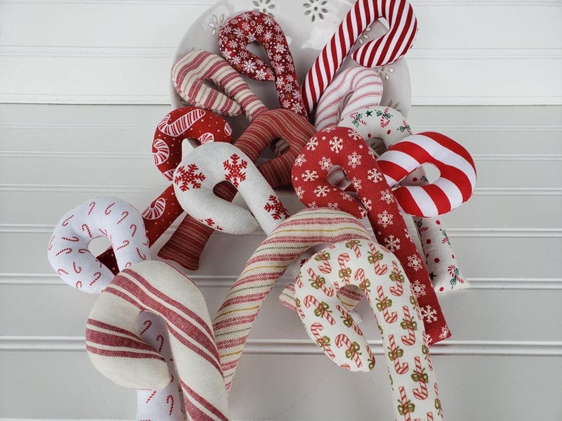Red & White Traditional Candy Cane Ornament Set Homespun - Etsy