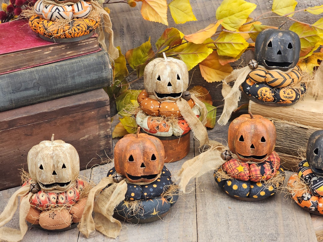 Primitive Halloween Jack-o-lantern Jack Stack Pumpkin Tiered Tray Home ...