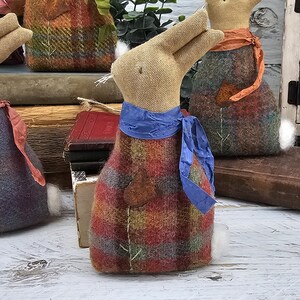 Folkart Wool Rabbit With Rusty Tulip - Primitive Spring Tiered Tray ...