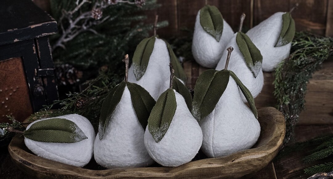 Primitive Winter Pears Set – Plush Holiday Bowl Fillers, Frosted ...