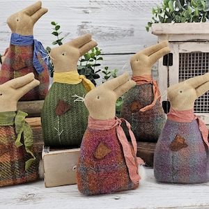 Folkart Wool Rabbit With Rusty Tulip - Primitive Spring Tiered Tray ...