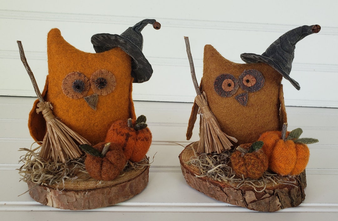 Fall Owl Shelf Sitter - Autumn Wool Owl - Halloween Owl Accent ...