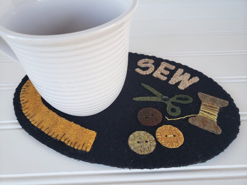 Applique Pattern Wool Mug Rug E Pattern Wool Sewing Room - Etsy