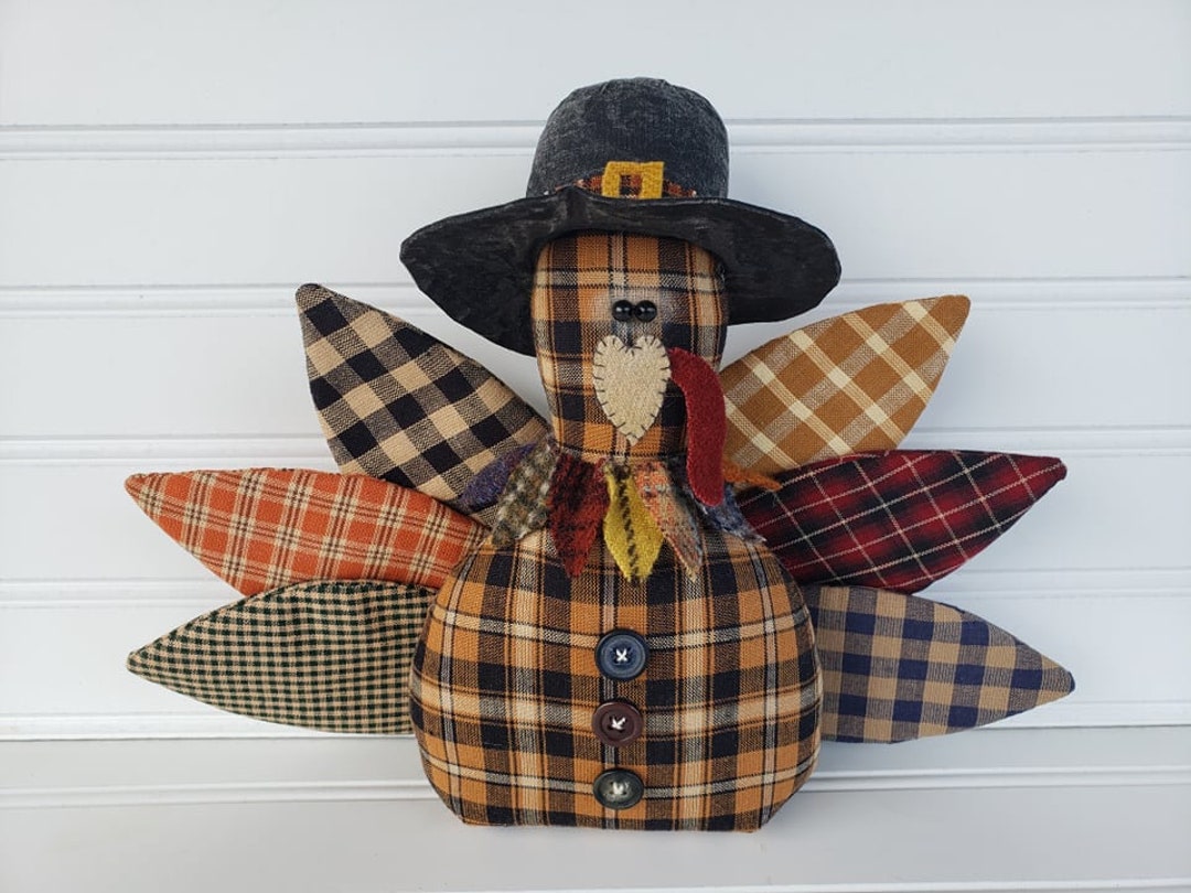 Primitive Thanksgiving Homespun Turkey – Patchwork Fall Tabletop Decor ...