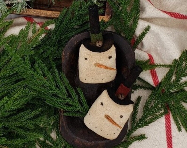 Primitive Folk Art Snowman Tucks, Rustic Tiered Tray Snowmen Home Decor ...