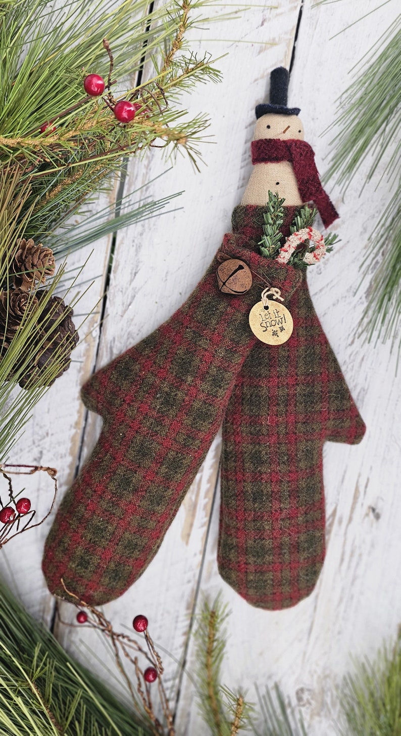Primitive Wool Mittens Snowman Door Greeter - Christmas Winter Mittens ...
