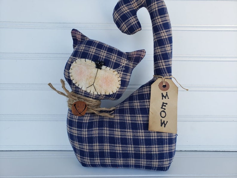 Primitive Homespun Kitty Navy Blue Handmade Kitty Country - Etsy