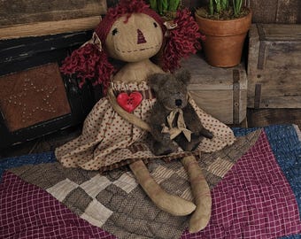 Primitive Raggedy Ann Doll Abigail - Folk Art Annie Dolly - Vintage ...