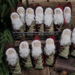 Wool Primitive Santa Tuck With Tree - Tiered Tray Santa Claus - Folkart ...