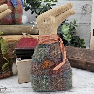Folkart Wool Rabbit With Rusty Tulip - Primitive Spring Tiered Tray ...