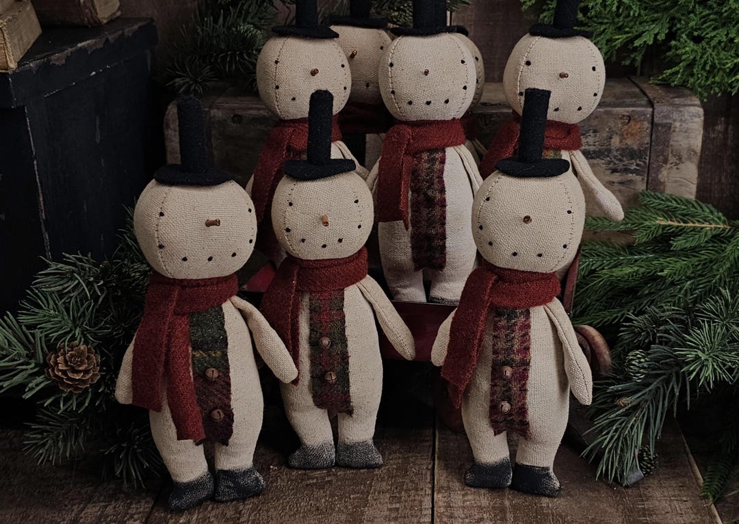 Primitive Folkart Snowman - Tiered Tray Snowman Accent - Primitive ...