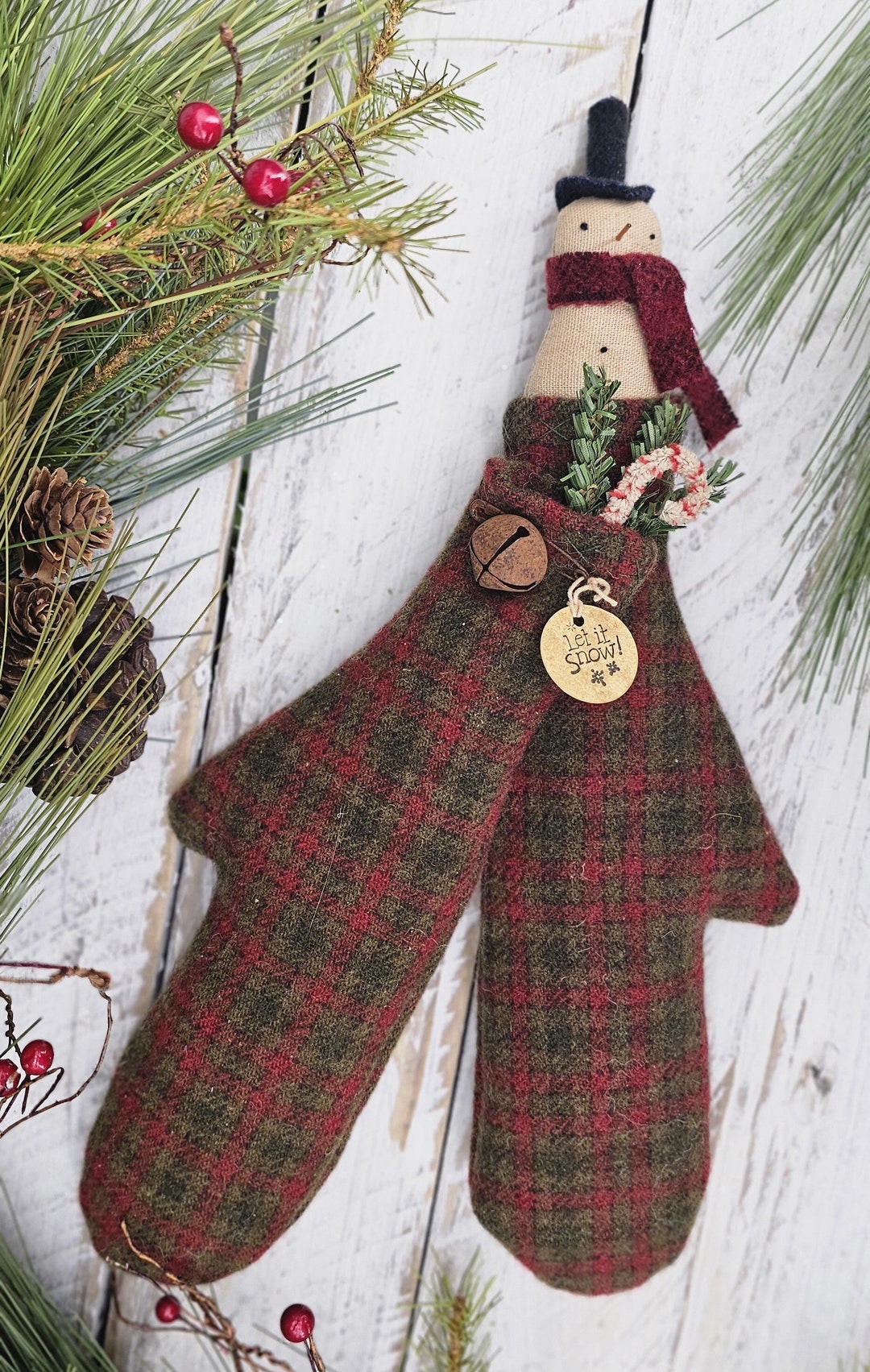 Primitive Wool Mittens Snowman Door Greeter - Christmas Winter Mittens ...