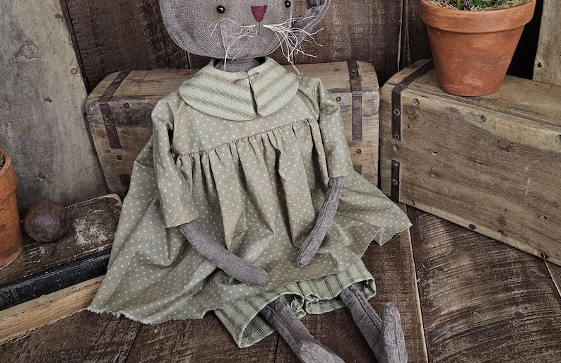 Primitive Spring Bunny Doll “cora” – Farmhouse Folk Art Rabbit With ...