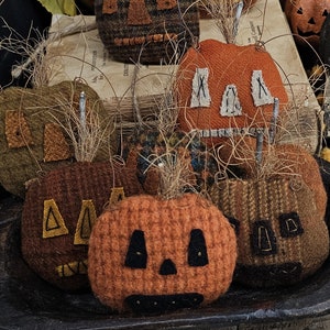 Folkart Wool Halloween Jacks Set~jack O Lantern Cupboard Tuck Hanger ...