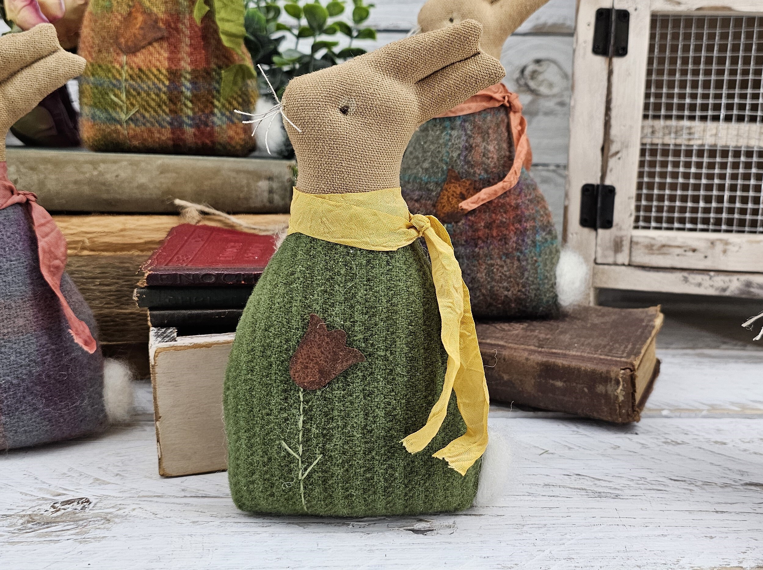 Folkart Wool Bunny With Rusty Tulip: Primitive Spring Decor - Etsy