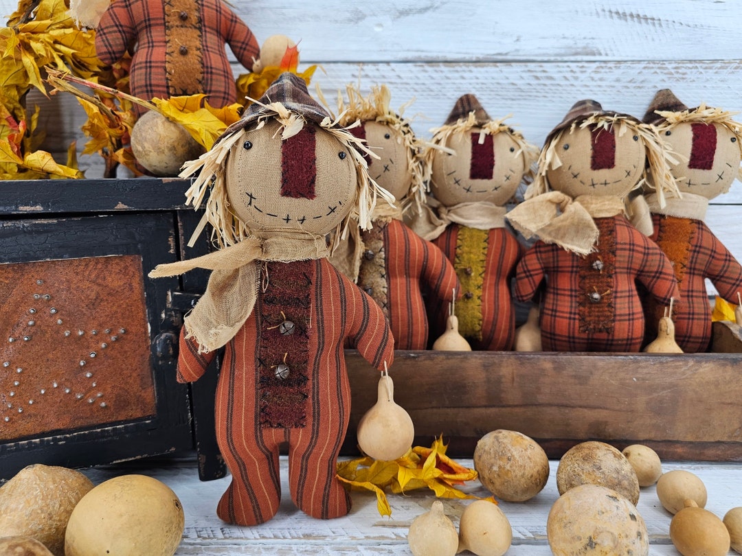 Primitive Folkart Scarecrow - Fall Tiered Tray Home Decor - Autumn ...
